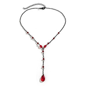 Retro Gothic Blood Drop Y-Shaped Necklace Black/Red Crystal Teardrop Pendant Necklace Y2k Grunge Necklace Halloween Cosplay Jewellery for Women (Red)