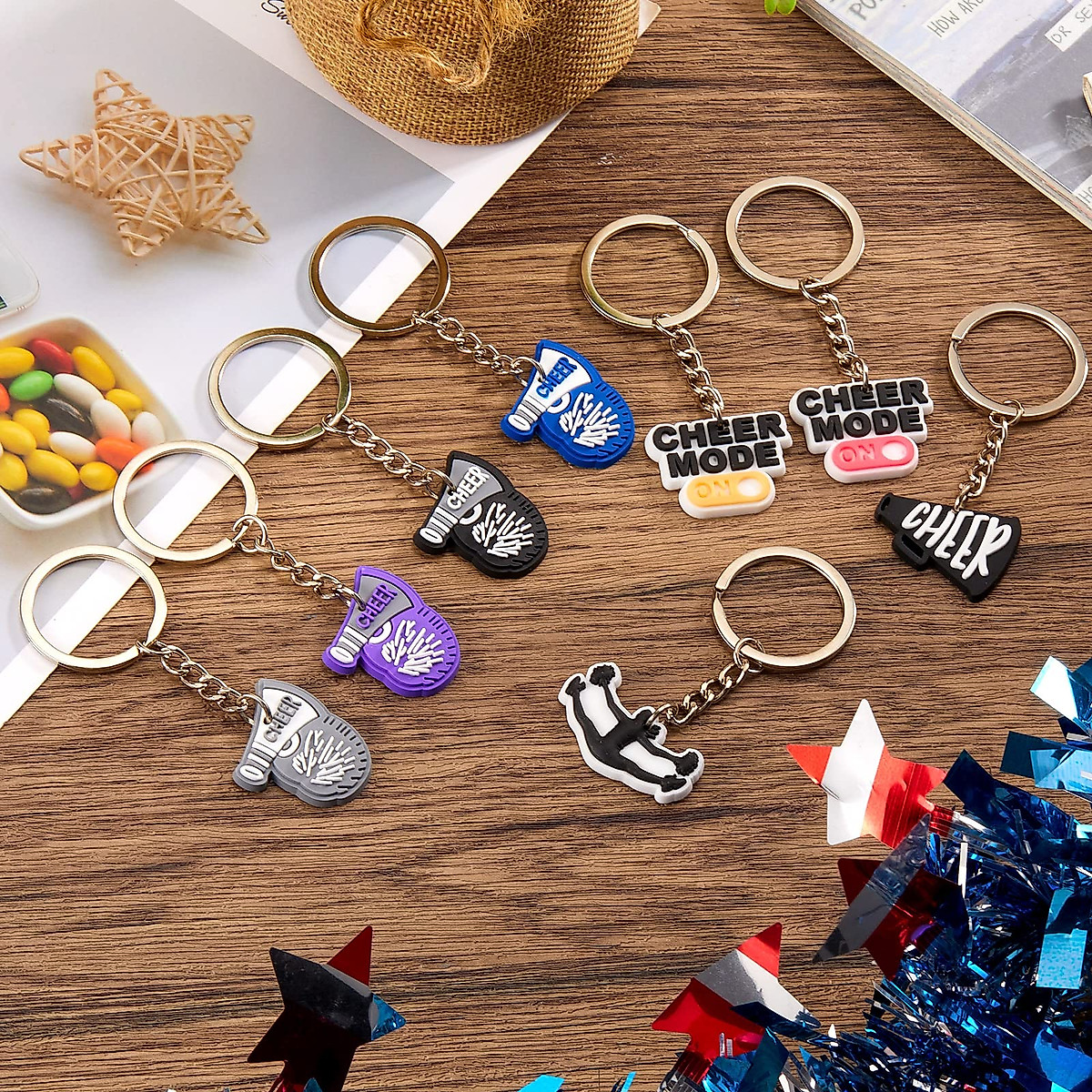 Henoyso 36 Pcs Cheerleading Gifts for Girls Cheer Keychains Bulk Cheerleader Backpack and Purse Charms for Women Team Jewelry Accessories Bag Decorations