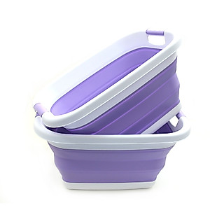 SAMMART Set of 2-25L (6,6 gallon) Collapsible Laundry Basket/Tub-Foldable Storage Container/Organizer-Portable Washing Bin-Space Saving Hamper, Water capacity: 20L (5.28 gallon) (2, Lt. Purple)