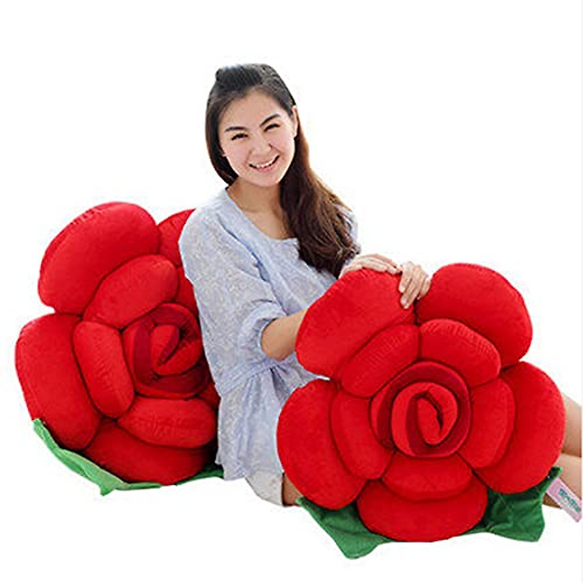 Rose Throw Pillow Fake Flower Shape Cushion Decorative Living Room Office Chair Bench Decor Girl Gift Red (12 inch)