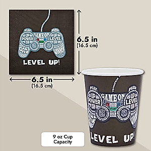 144 Piece Video Game Birthday Party Supplies, Serves 24 Guests, Disposable Dinnerware Set, Video Gamer Plates, Napkins, Cups, Cutlery, for Boys Gaming Party Decorations