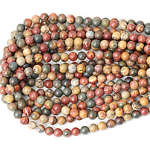 CHEAVIAN 45PCS 8mm Natural Picasso Jasper Gemstone Round Loose Beads for Jewelry Making 1 Strand 15"