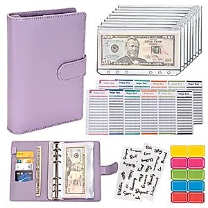 NICOOTH Budget Binder Cash Envelopes for Budgeting Money Organizer for Cash Money Envelopes for Cash Leather A6 Budget Binder with Zipper envelopes