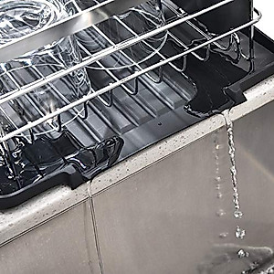 Popity home Dish Drying Rack, Sturdy Kitchen Sink Side Draining Kitchen Counter Top Chrome Dish Drying Rack,Dish Rack and Drainboard Set with Black Utensil Holder