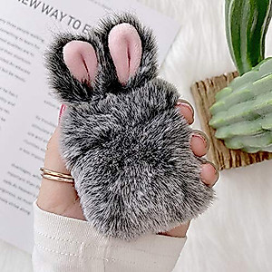 Guppy Compatible with AirPods Furry Bunny Case Girls 3D Cartoon Cute Rabbit Ears Plush Fluffy Warm Carrying Case Soft Protective Case Cover Accessories for AirPods 1 & 2 Gray