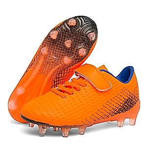 BUWTDAY Kids Football Cleats Boys Girls Athletic Outdoor Comfortable Non-Slip Sneaker Football Shoes（Little Kid/Big Kid） Orange