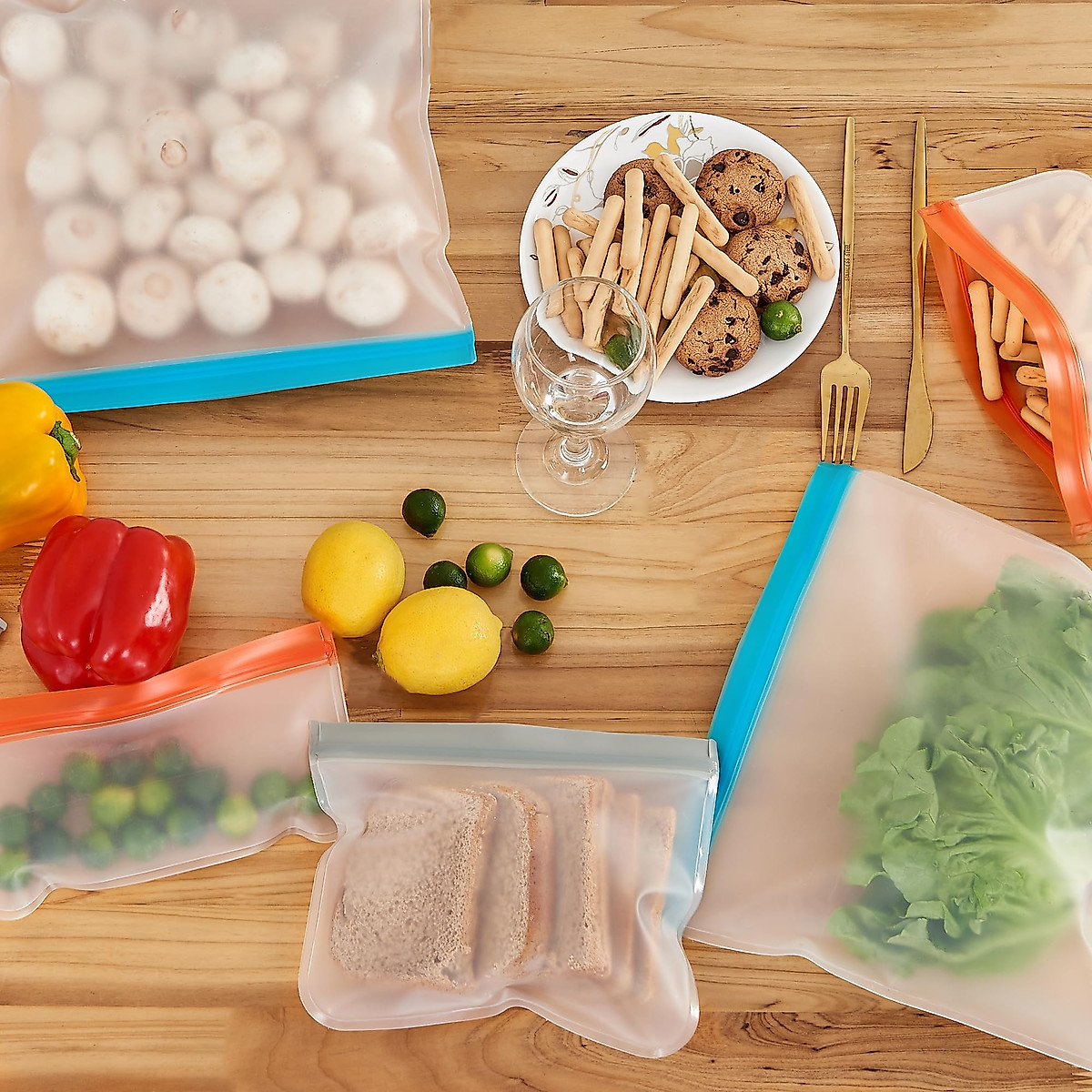 Leetaltree Reusable Food Storage Bags, 10 Pack Dishwasher Freezer Safe PEVA Bags, Leak Proof & Airtight Reusable Freezer Bags for Food Storage and Home Organization