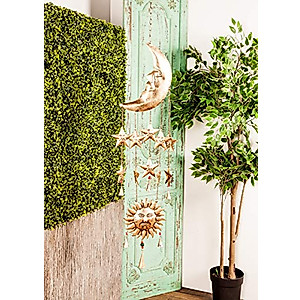 Deco 79 Metal Sun and Moon Windchime with Glass Beads and Cone Bells, 9" x 1" x 39", Gold