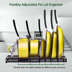 BesChase Pots and Pans Organizer, Expandable Pot Rack with 12 Adjustable Dividers, Pot Pan Lid Organizer Holder for Cabinet Countertop Cupboard Kitchen Storage
