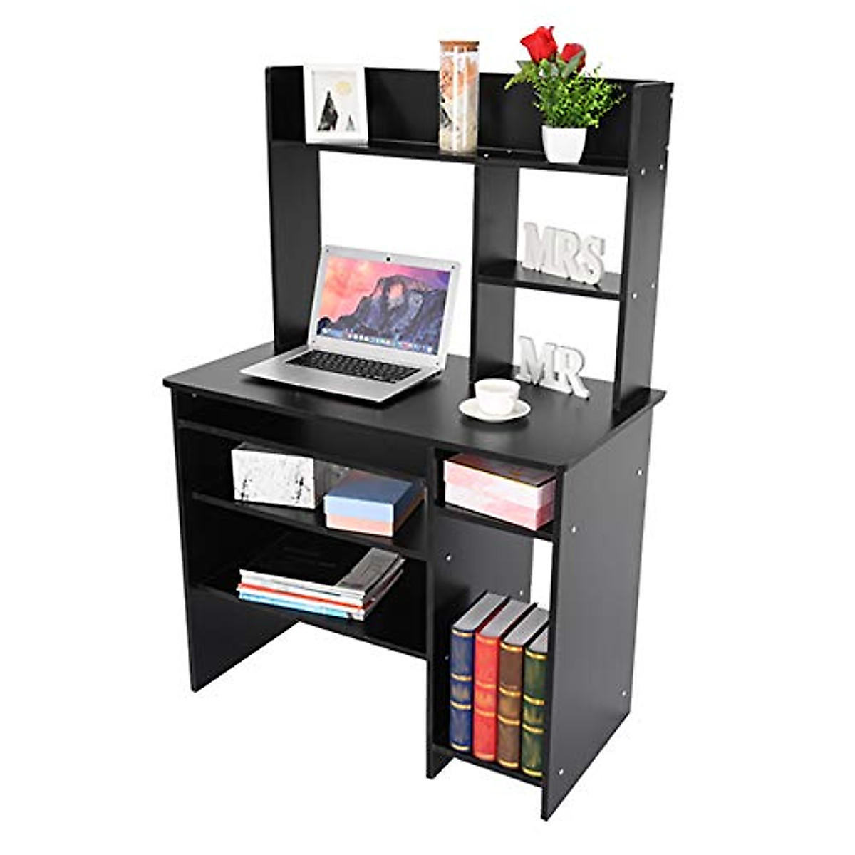 36 inches Office Desk,Computer Desk with Bookshelf,Writing Study Table with Bookshelves Study Desk,Office Desk, Gaming Desk,Modern Steel Frame Compact Wood Desk for Home Office (Black)
