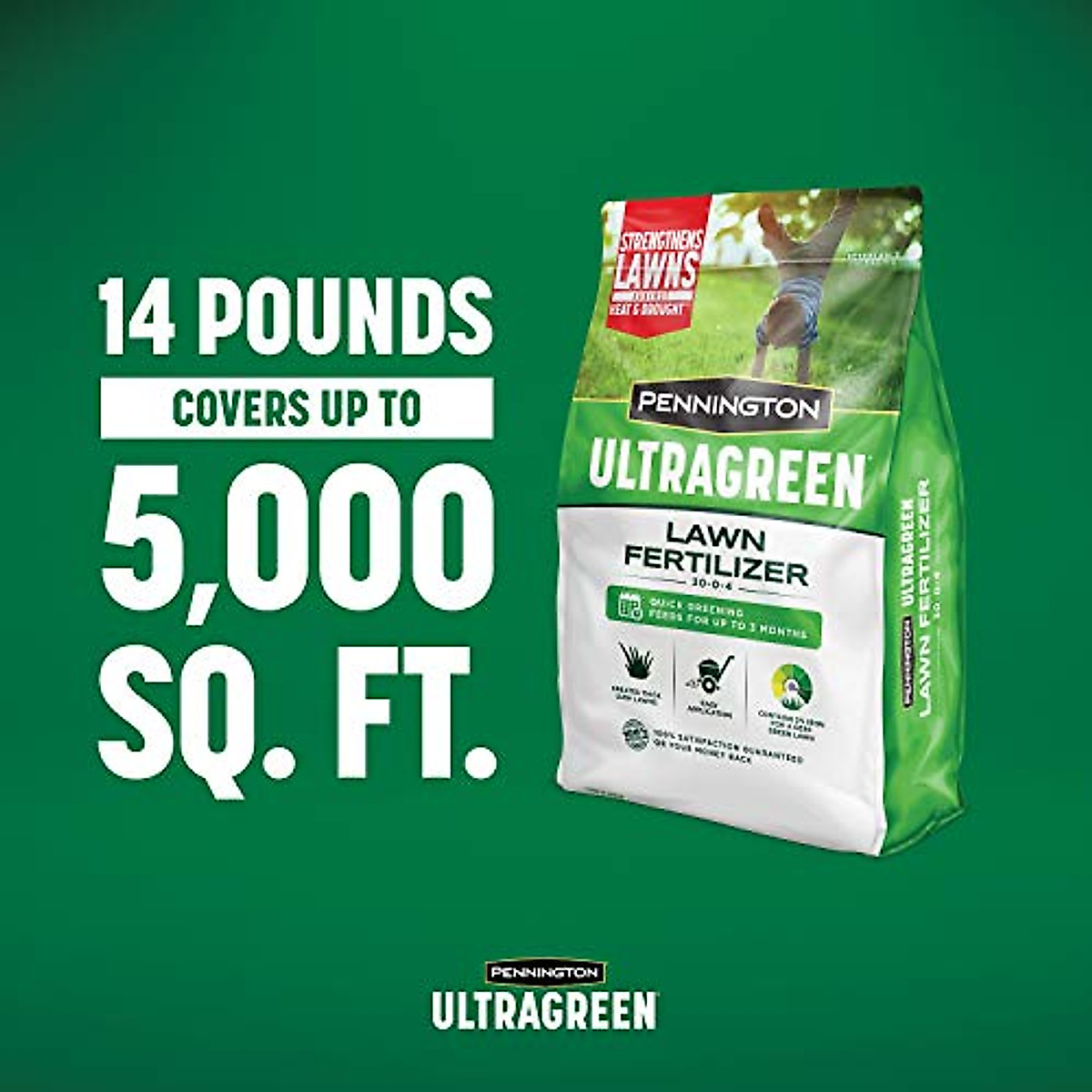 Pennington 100536576 UltraGreen Lawn Fertilizer, 14 LBS, Covers 5000 Sq Ft