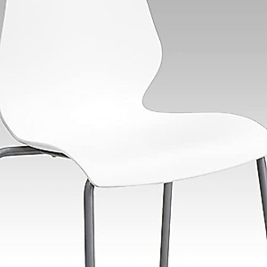 Flash Furniture 5 Pack HERCULES Series 770 lb. Capacity White Stack Chair with Lumbar Support and Silver Frame