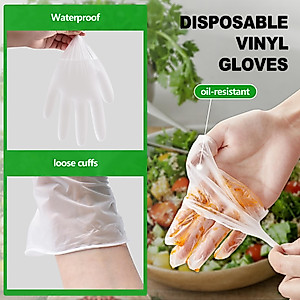SWIFTLITE Disposable Vinyl Gloves, Food Safe, Latex-Free Powder-Free Clear Plastic Gloves for Cooking, House Clean, Food Prep (100, Medium)