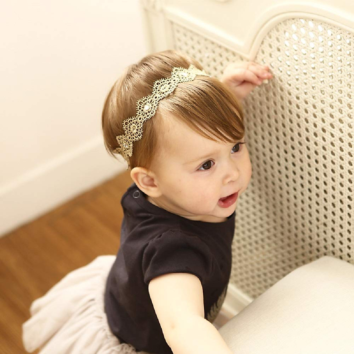 Gold Lace Flower Rhinestone Design Headpiece For Lovely Baby Princess Girls Hand Sewing Beads Hair Accessories Toddlers Headwrap for baby Girl