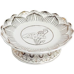 HOULU 7 Inch White Ceramic Buddhist Fruit Plate, Buddhist Supplies Offering Plate, Temple Tray, Fruit Bowl