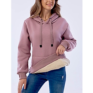 Fenclushy Womens Winter Hoodies Warm Fleece Sherpa Lined Pullover Hooded Sweatshirt(Purple,M)