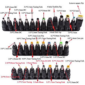 SoulBay 34pcs Universal Laptop Notebook Input DC Plug Set Jack Tips for Lenovo Toshiba Dell HP Asus and Most Laptops