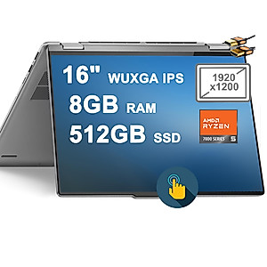 Lenovo Yoga 7 16 2-in-1 Laptop 16"" WUXGA IPS Touchscreen AMD Hexa-Core Ryzen 5 7535U (Beats i7-1255U) 8GB RAM 512GB SSD Radeon 660M Graphic Backlit Fingerprint Reader Win11 + HDMI Cable, Gray