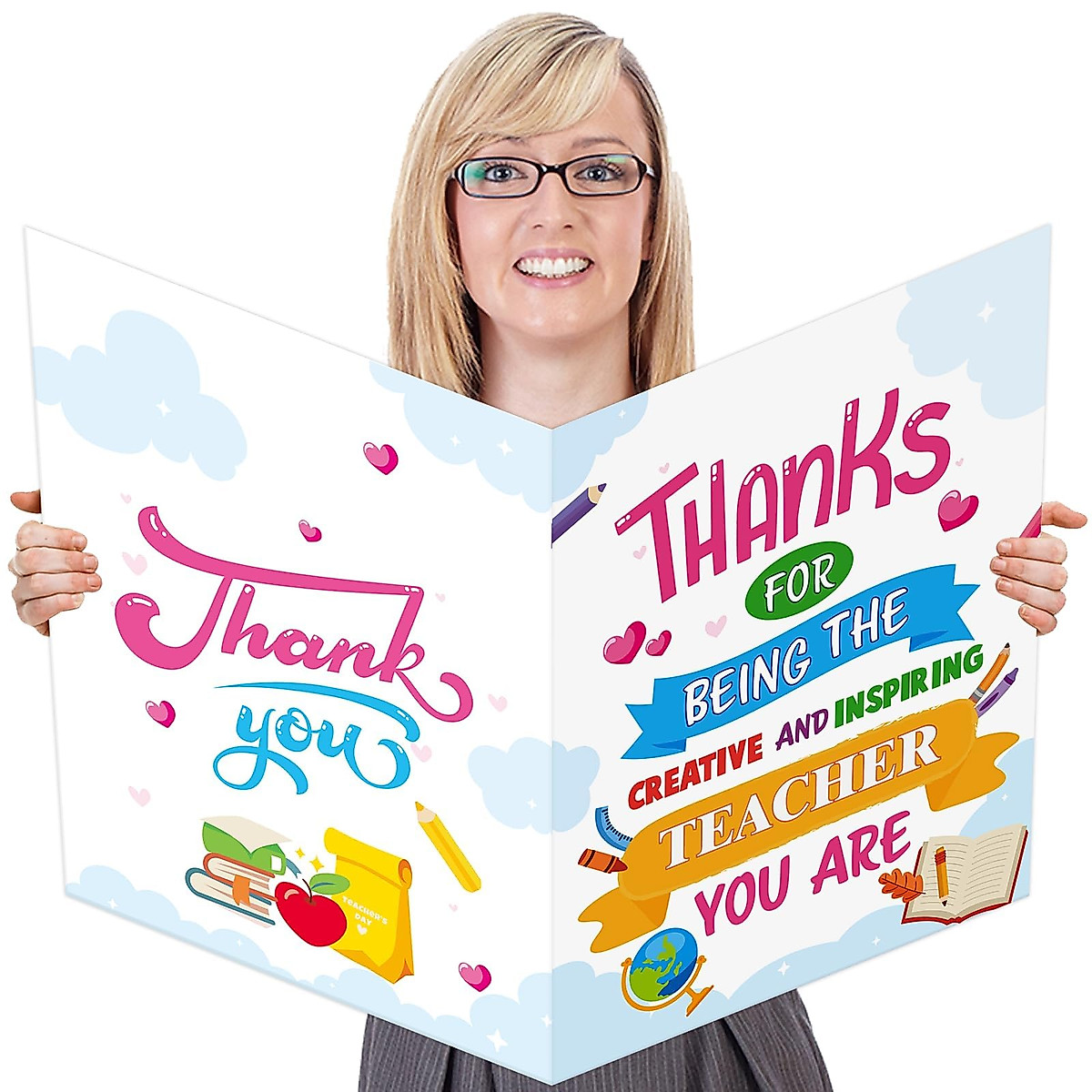 Teacher Thank You Card From Student Teacher Gift Card Teacher Appreciation Jumbo Card, Greetings Teacher Thank You Card with Envelopes for Christmas Gifts Thank You Big Card Large 14 x 21.26 inch