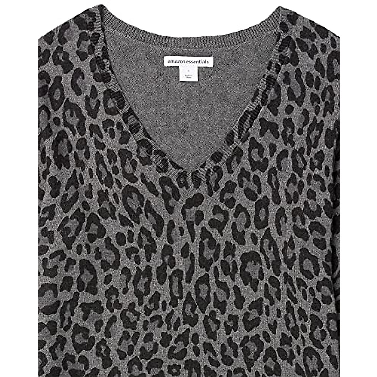 Amazon Essentials Women's Classic-Fit Lightweight Long-Sleeve V-Neck Sweater (Available in Plus Size), Grey Heather Leopard Print, Large