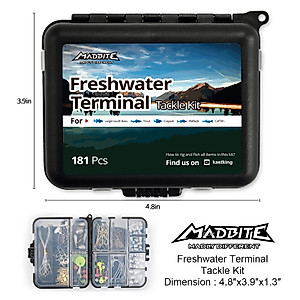 MadBite Freshwater Terminal Tackle Kits, 181 pcs, Fishing Hooks, Fishing Accessory Gear, Fishing Tackle, Fishing Weights & Sinkers, Jig Hooks, Floats and Bobbers