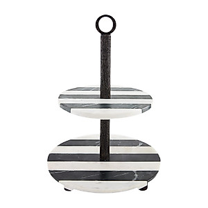 Mud Pie, White/Black, Marble Tiered Server, 16 1/4" x 12" dia