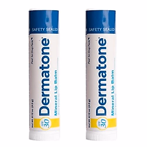 Dermatone Mineral Lip Balm SPF 30 | Moisturizing | Reef Safe | UVA/UVB Broad Spectrum Protection | Zinc Formula|Cruelty Free and Paraben Free | Made in the USA | 0.15 oz | 2-Pack