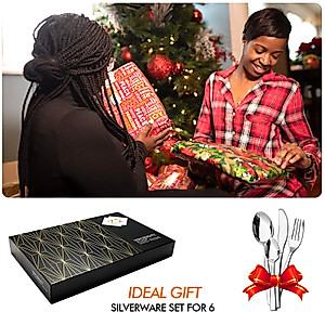 Silverware Set, HOBO 24-Piece Stainless Steel Flatware Silverware Set with Premium Gift box, Include Knife/Fork/Spoon/Teaspoon Service for 6, Mirror Finish, Smooth Edge