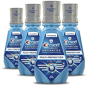 Crest Pro Health Advanced Multi-Protection Mouthwash, Alcohol Free, Extra Deep Clean Fresh Mint, 500 mL (16.9 Fl Oz), Pack of 4