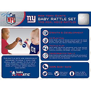 MasterPieces NFL New York Giants Natural Wood, Non-Toxic, BPA, Phthalates, & Formaldehyde Free, Baby Rattle Set, 2 Pieces