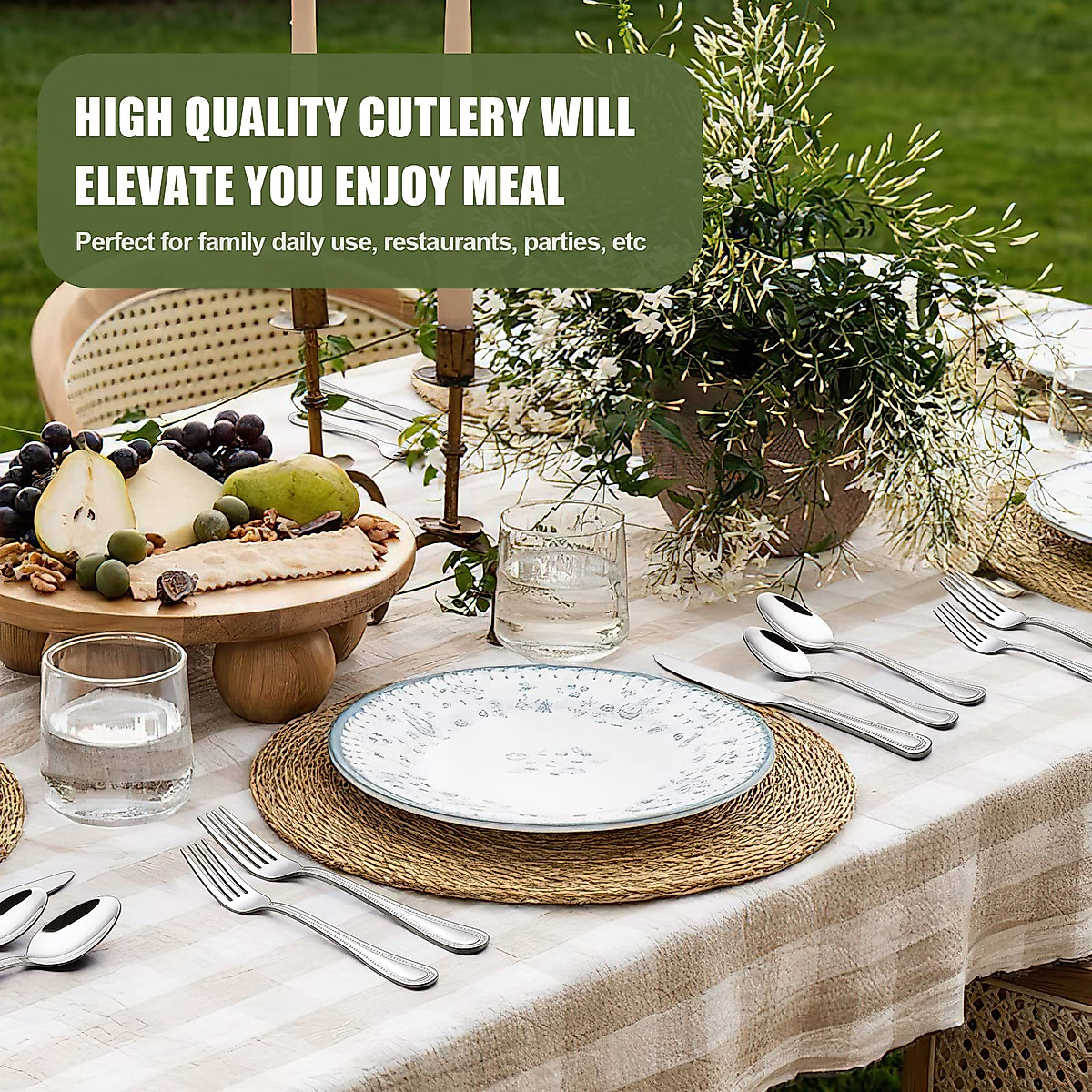 40 Piece Silverware Set for 8, Terlulu Stainless Steel Flatware Set, Mirror Polished Cutlery Set Utensil Set, Tableware Include Forks Spoons Knives for Home Restaurant, Beaded Handle, Dishwasher Safe