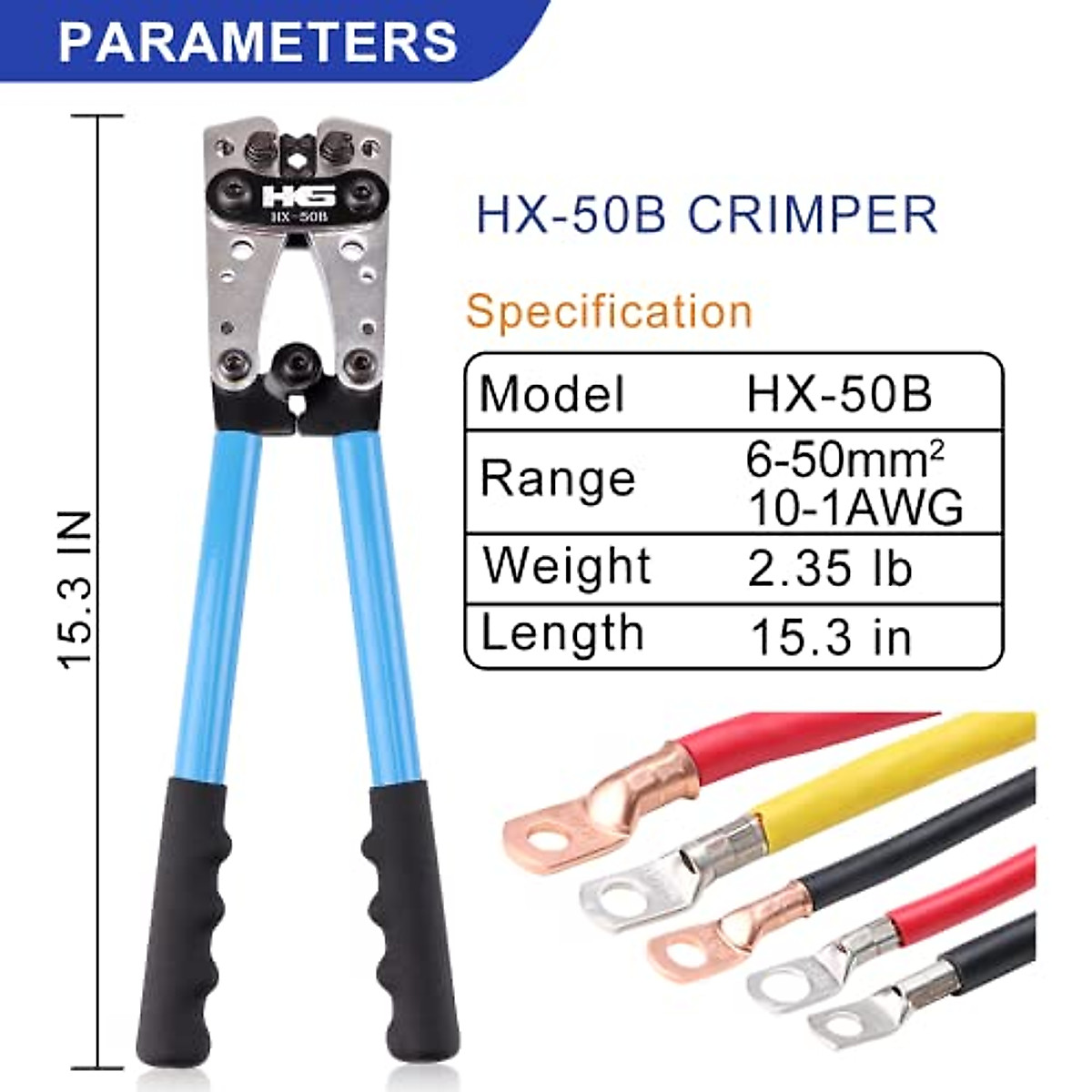 HKS Battery Cable Crimping Tool for AWG 10-1 Copper Ring Terminals, Heavy Duty Crimper for Wire Lugs