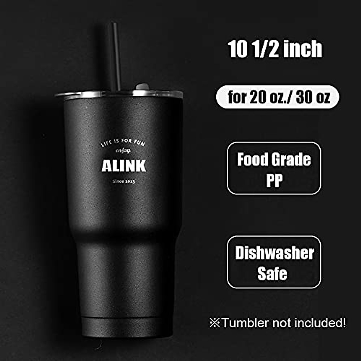 ALINK 12 Reusable Black Straws + 12 Clear Glitter Straws