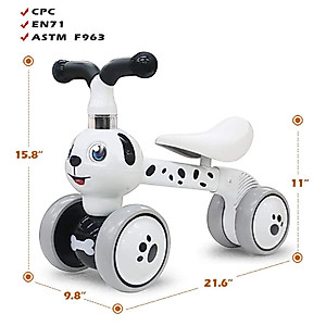 YGJT Baby Balance Bike Toys for 1 Year Old, Birthday Gifts for Boys and Girls, Silent Wheels & Non-Pedal Baby Walker Riding Toys for 10-36 Months Toddlers, Kids First Bike Gifts Spotty Dog