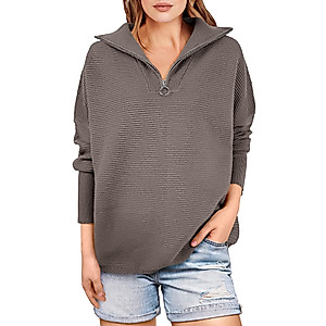 ANRABESS Women Quarter Zip Oversized Casual Loose Rib Knit Cozy Pullover Sweaters Top 2025 Fall Fashion Outfits Clothes Gray Coffee Medium