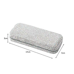 Unisex Bling Diamond-Encrusted Hard Portable Protective Shell Eyeglasses Cases for Women Men with Cleaning Cloth (Silver)
