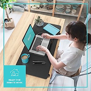 RIF6 34 Inch Convertible Standing Desk – Desk Riser with Customizable Height Settings – Sit to Stand with Spring Assisted Handle – Comes with Tablet and Phone Holder – Black