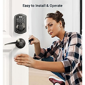Veise Fingerprint Door Lock with 2 Lever Handles - Keyless Entry Door Lock, Electronic Keypad Deadbolt & Front Door Lock Handle Sets, Auto Lock & 1 Touch Locking, Easy Installation, Matte Black