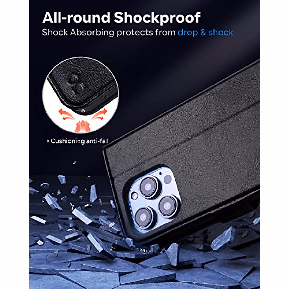 OCASE Compatible with iPhone 14 Pro Wallet Case, PU Leather Flip Case with Card Holders RFID Blocking Stand [Shockproof TPU Inner Shell] Phone Cover 6.1 Inch 2022 (Black)