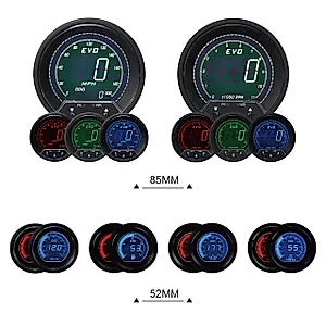 MOTOR METER RACING EVO Series Digital 6 Gauge Set - Blue & Red Switchable LED - 3-3/8" 85mm GPS Speedometer & Tachometer - 2-1/16" 52mm Voltage, Fuel Level, Water Temperature & Oil Pressure