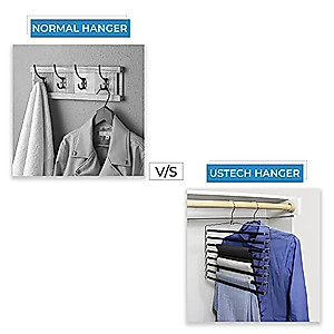 USTECH 8 Tier Swing Arm Pants Hanger | Space Saving Clothing Hangers with Foam Padding and Removable Arms | Alloy Steel Construction for Durability | Hook with Capped Ends for Added Safety | Pack of 2