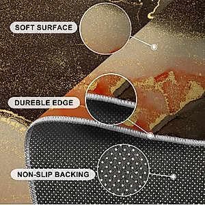 LACEABI Orange Brown Marble Area Rug, Gold Powder Texture Indoor Non Slip Living Room Rug, Low Pile Foldable Home Decor Carpet for Bedroom Dining Room Farmhouse Floor Mat - 2 ft x 3 ft