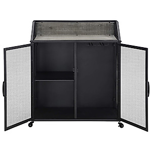 FirsTime & Co. Dark Silver and Gray Sylvia Bar Cart, Slim Kitchen Serving Cart and Coffee Cart with Storage for Liquor and Glasses, Wood and Metal, Farmhouse, 31.5 x 15.75 x 37.5 inches