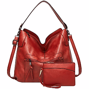 IBLUE Hobo Purses and Handbags for Women, Faux Leather Shoulder Bag Large Crossbody Bags with Tassel#1357 (Red)