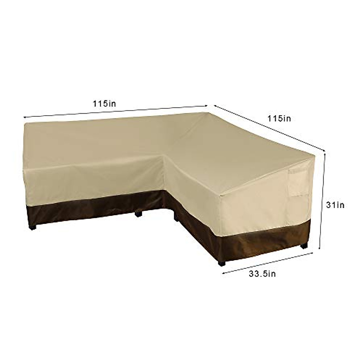 willstar V Shaped Patio Sectional Sofa Cover Upgrade 420D Waterproof & Dustproof Outdoor Furniture Cover Garden Couch Cover (115" L x 33.5" D x 31" H, Beige)
