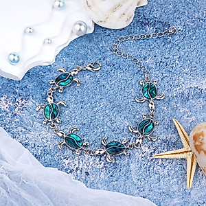 Lauren-Spencer Sea Turtle Ankle Bracelet for Women Silver Plated Adjustable Abalone Shell Cute Turtle Charm Anklet Bracelets for Women Teen Girls Turtle Jewelry Gifts Ocean Beach Anklets