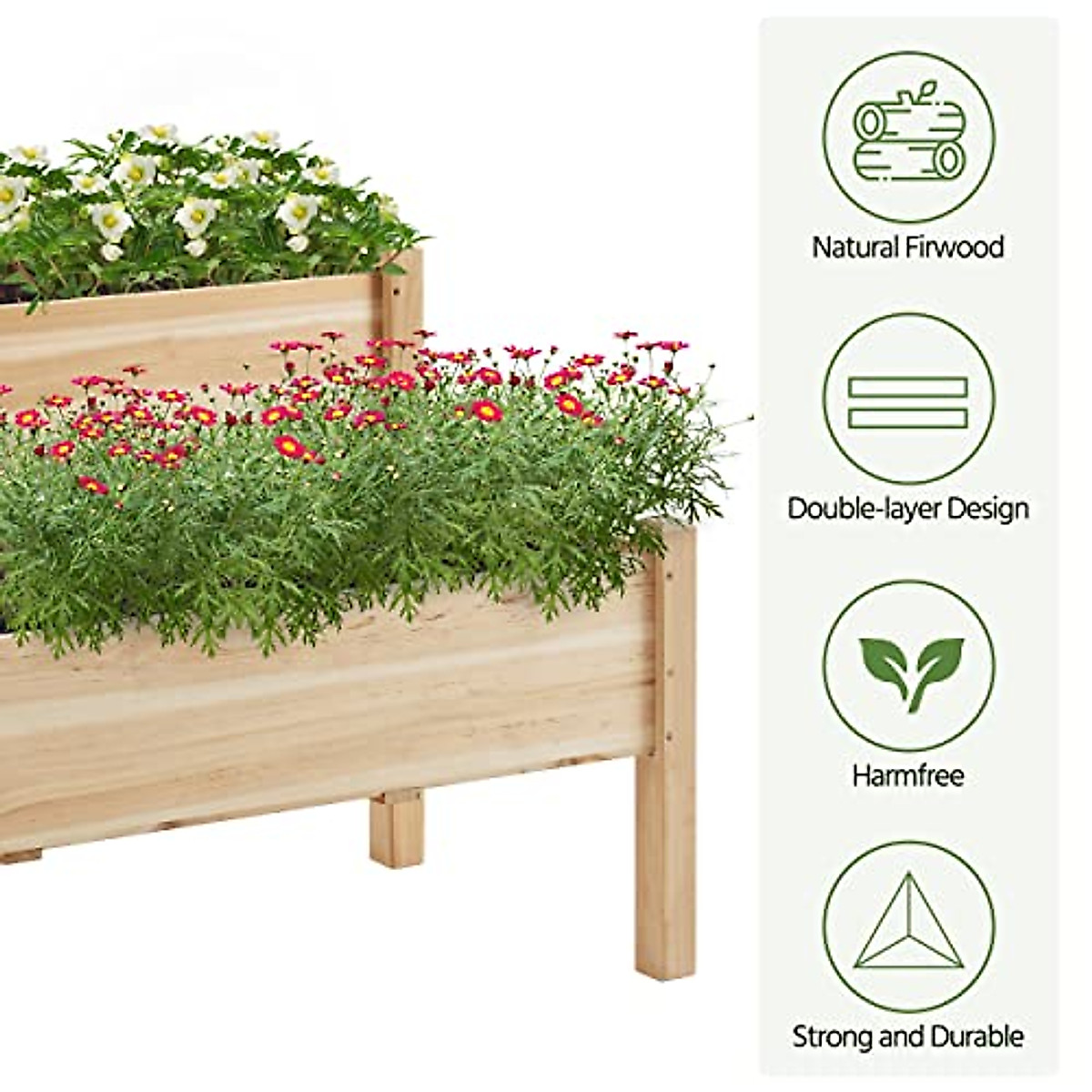 Yaheetech Wooden Raised Garden Bed 2 Tiers Elevated Planter Grow Box for Herb with Legs & Drainage Holes, 47x41x30in