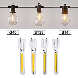 4 Pcs LED Edison Bulb Filament, 1W Bulb Replacement Spare Plug in 2700K Warm White for Outdoor String Lights, S14, ST38, G40