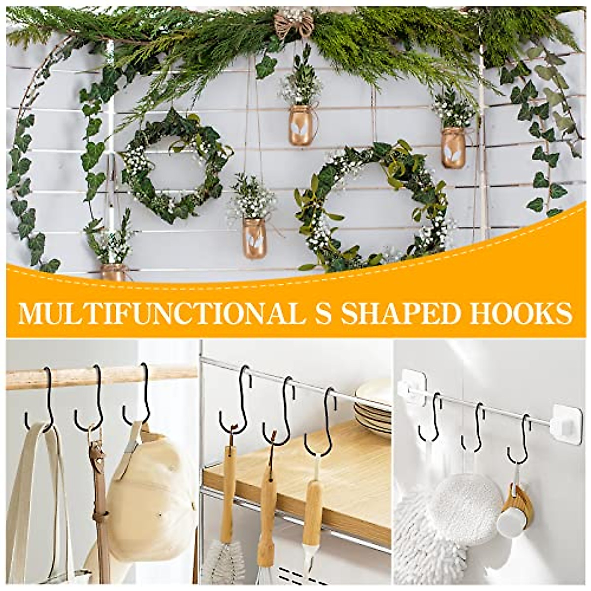 Fitnice 10 Pack Purse Hanger for Closet, S Hooks for Hanging Twisted Purse Hooks Heavy Duty S Hooks Handbag Hanger Organizer Space Saving Closet Rod Hooks for Clothes, Bags, Plants, Pans, Pots (Black)