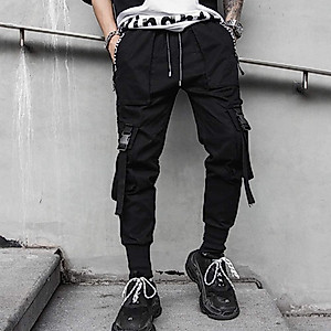 XYXIONGMAO Men's Jogger Techwear Pants Hip Hop Goth Pants Streetwear Harem Pants Sweat Pants Tactical Track Pants Multi Pocket Black Joggers Cargo Cool Baggy Pants (Black, XXL)